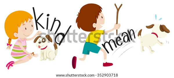 Opposite Adjective Kind Mean Illustration 스톡 벡터(로열티 프리) 352903718