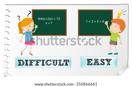 Opposite Adjectives Difficult Easy Illustration Stock Vector (Royalty ...