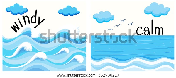 Opposite Adjectives Windy Calm Illustration Stock Vector (Royalty Free ...