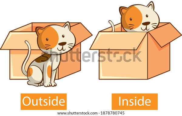 Opposite adjectives words with outside and inside illustration