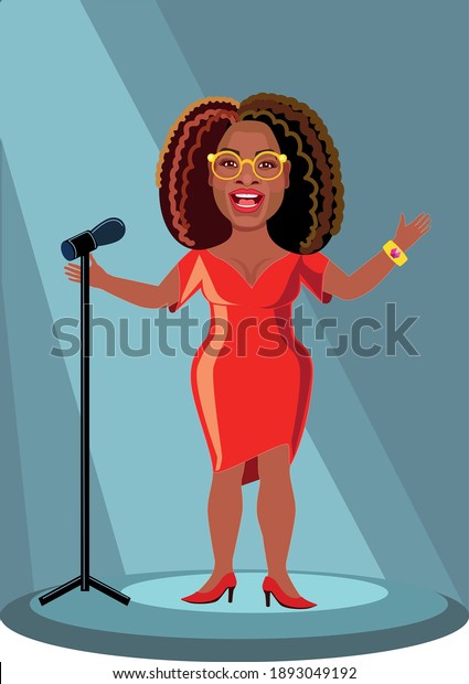 Oprah Winfrey Stands On Stage Microphone: vector de stock (libre de ...