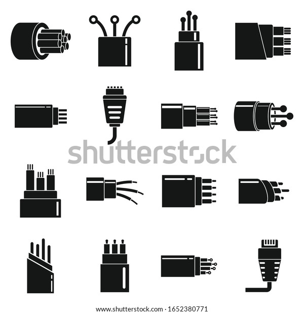 Optical Fiber Cable Icons Set Simple Stock Vector (Royalty Free ...
