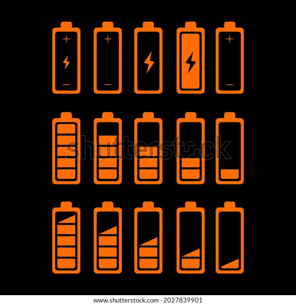Orange Battery Icon On Black Background Stock Vector (Royalty Free ...