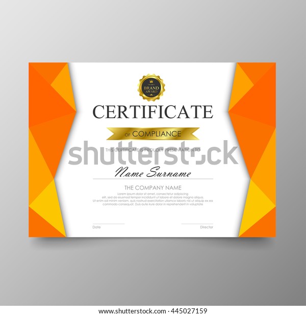 Orange Certificate Diploma Background Template Vector Stock Vector ...