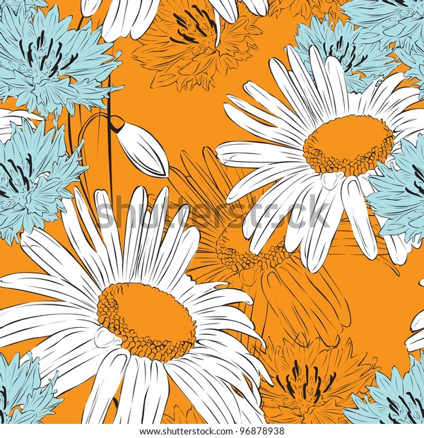 Orange Floral Seamless Background Spring Flowers Stock Vector (Royalty ...