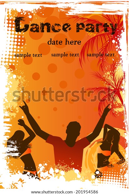 Orange Grunge Palm Background Dancing People Stock Vector (Royalty Free ...