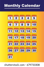 Orange Monthly Calendar Vector Stock Vector (Royalty Free) 679733308 ...