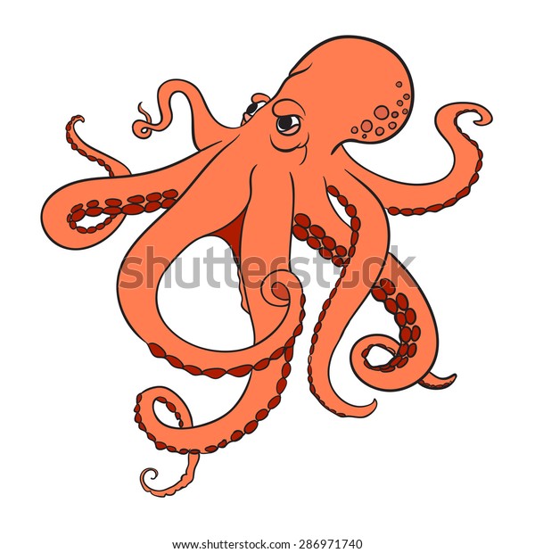 Orange Octopus Vector Illustration Cartoon Ocean Stock Vector (Royalty ...