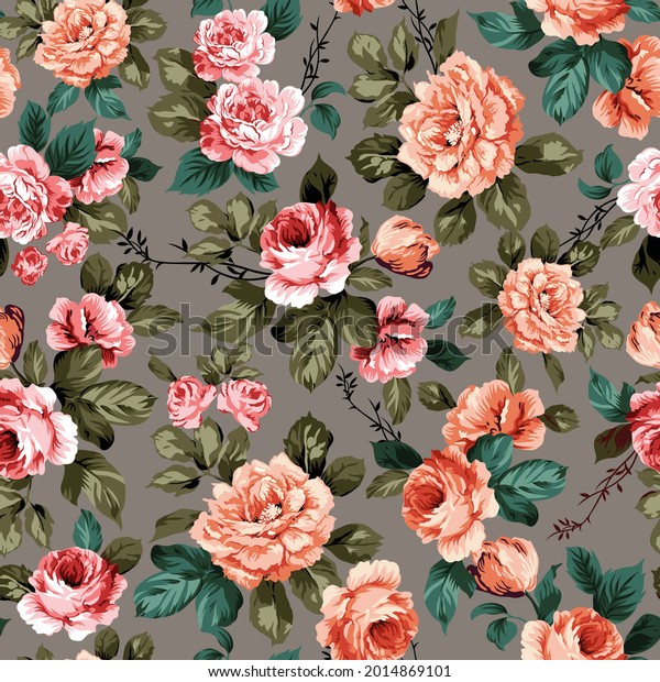 Orange Pink Vector Flowers Green Leaves Stock Vector (Royalty Free ...