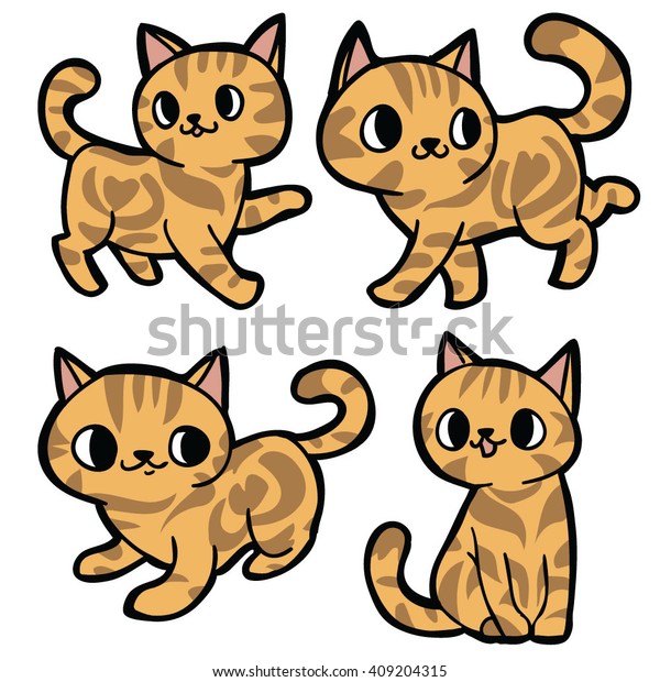 Orange Tabby Cute Cat Cartoon Set Stock Vector (Royalty Free) 409204315