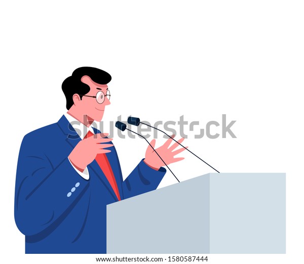 Orator Stands Behind Podium Character Illustration Stock Vector ...