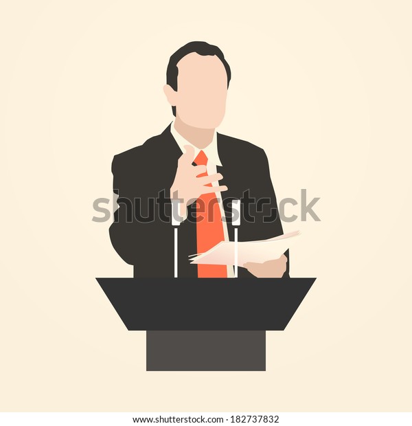 Orator Stands Behind Podium Microphones Speaker Stock Vector (Royalty ...