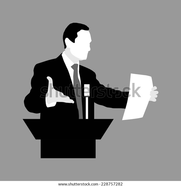Orator Stands Behind Podium Microphones Speaker: เวกเตอร์สต็อก (ปลอดค่า ...