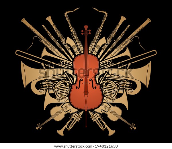 Orchestra Instruments Set Cartoon Silhouette Graphic Stock Vector ...