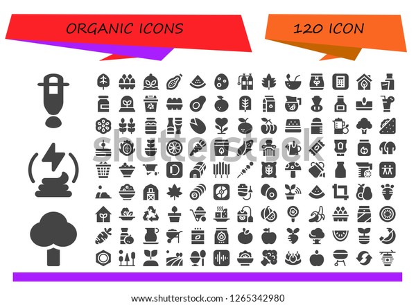 Organic Icon Set 120 Filled Organic Stock Vector (Royalty Free ...