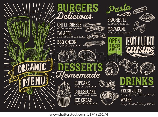 Organic Menu Template Vegetarian Restaurant On Stock Vector (Royalty ...