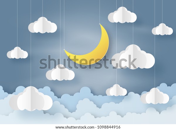 Origami Made Mobile Paper Half Moon Stock Vector (Royalty Free) 1098844916