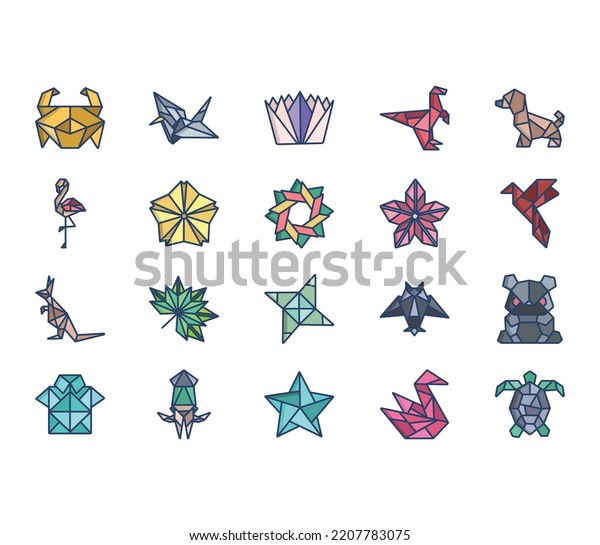 Origami Paper Crafts Icon Set Stock Vector (Royalty Free) 2207783075 ...