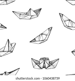 Origami Seamless Pattern Black Paper Ships Stock Vector (Royalty Free ...