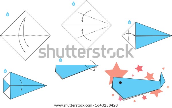 Origami Whale Step By Step Stock Vector (Royalty Free) 1640258428 ...