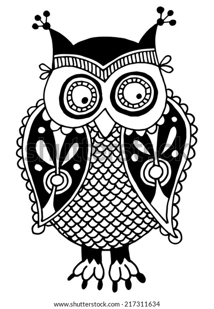 Original Artwork Owl Ink Hand Drawing Stock Vector (Royalty Free ...