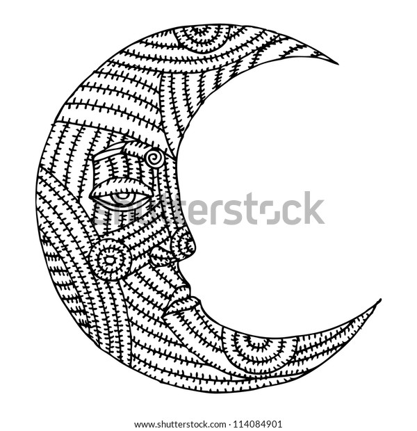 Original Black White Drawing Moon Stock Vector (Royalty Free) 114084901