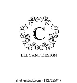 Vektor Stok Vector Illustration Vintage Monogram Emblem Label (Tanpa ...