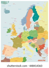 Europe High Detailed Political Map Main: เวกเตอร์สต็อก (ปลอดค่า ...
