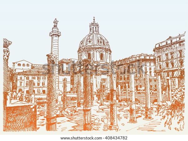 Original Sketch Hand Drawing Rome Italy Stock Vector (Royalty Free ...