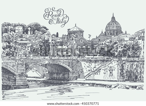 Original Sketch Hand Drawing Rome Italy Stock Vector (Royalty Free ...