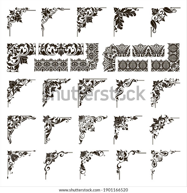 Ornamental Design Lace Borders Corners Vector Stock Vector (Royalty ...