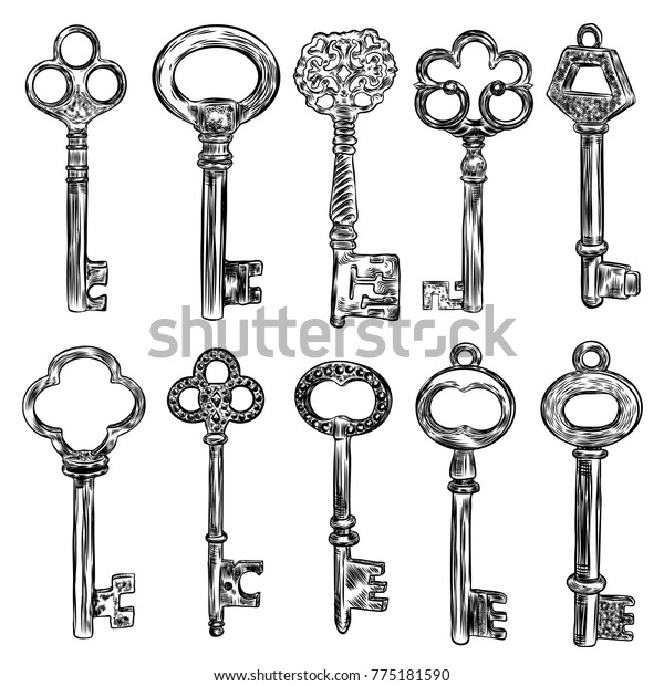 Ornamental medieval vintage keys set with intricate design, Victorian ...