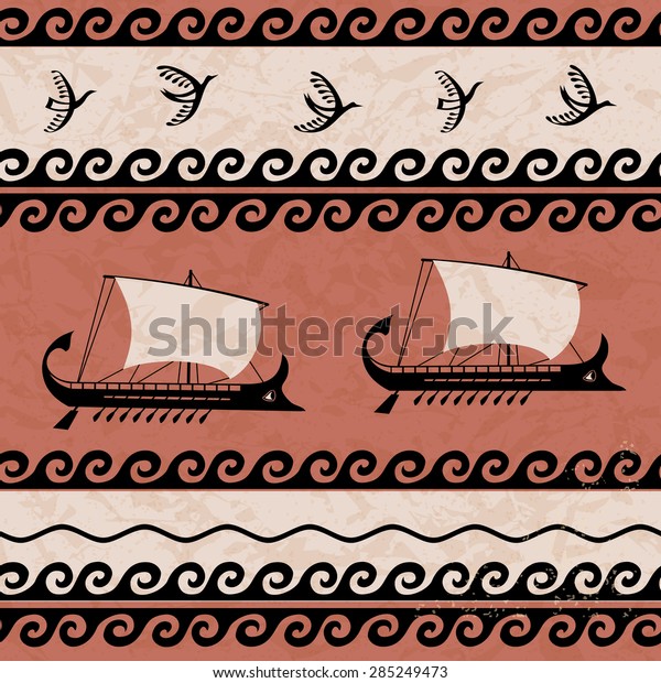 Ornamental Pattern Birds Ships Ancient Greek Stock Vector (Royalty Free ...