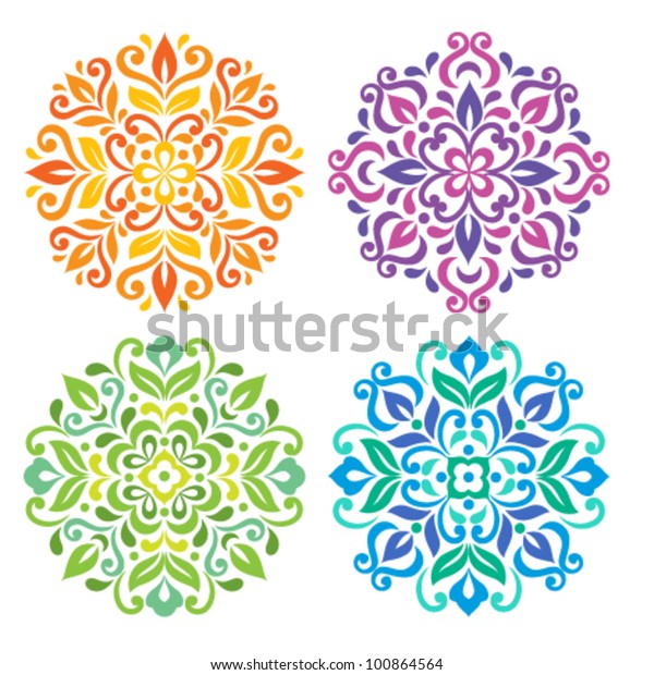 Ornamental Round Floral Pattern Set Four Stock Vector (Royalty Free ...