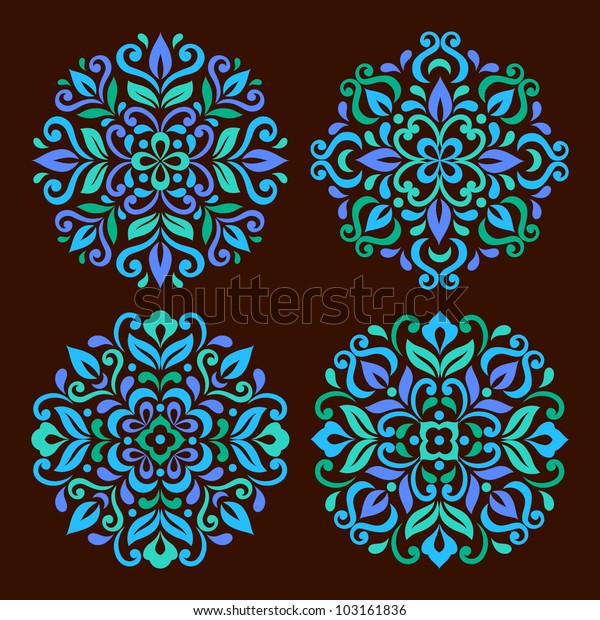 Patrón floral circular ornamental. Conjunto de: vector de stock (libre ...