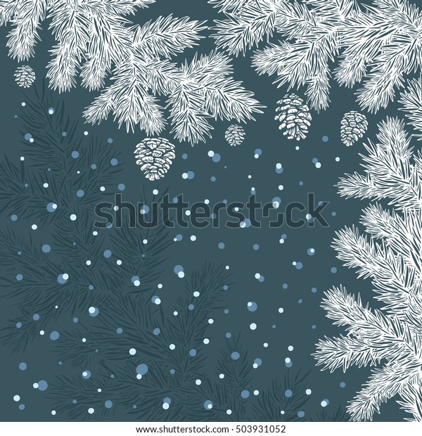 Ornamental Stylized White Spruce Branches Cones Stock Vector (Royalty ...