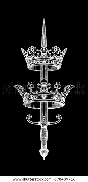 Ornate Crowns Pierced By Sword Vintage Stock Vector (Royalty Free ...