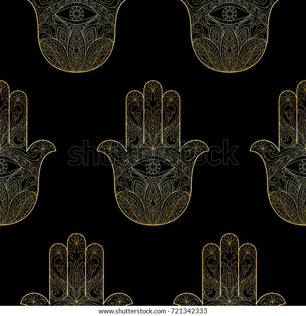 Ornate Hand Drawn Hamsa Seamless Pattern Stock Vector (Royalty Free ...