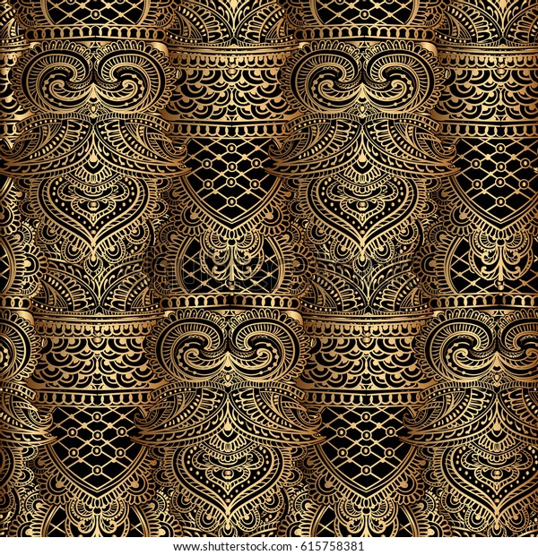 Ornate Tribal Seamless Golden Pattern Paisley Stock Vector (Royalty ...