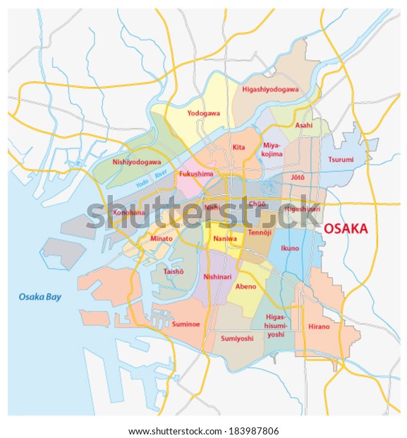 Immagine vettoriale stock 183987806 a tema Osaka Road Administrative ...