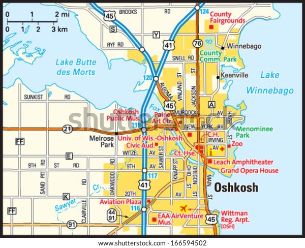 Oshkosh Wisconsin Area Map 库存矢量图（免版税）166594502 | Shutterstock