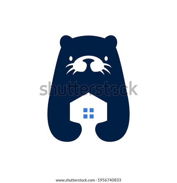 Otter House Home Negative Space Logo Stock Vector (Royalty Free ...