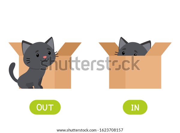 Out Antonyms Word Card Flat Vector Stock Vector (Royalty Free ...
