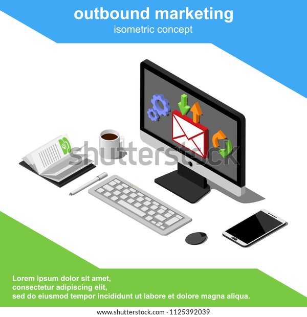 Outbound Marketing Isometric Concept Includes Monitor Stock Vector ...