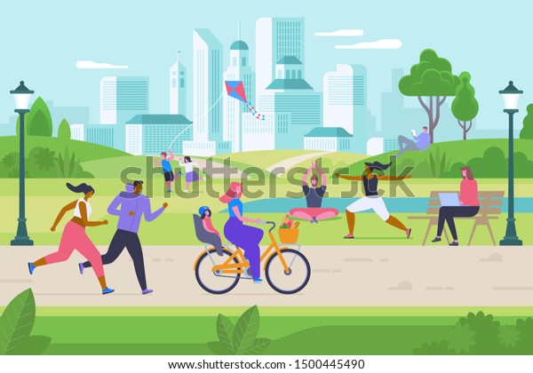 Outdoor Activities Flat Vector Illustration Happy Stock Vector (Royalty ...