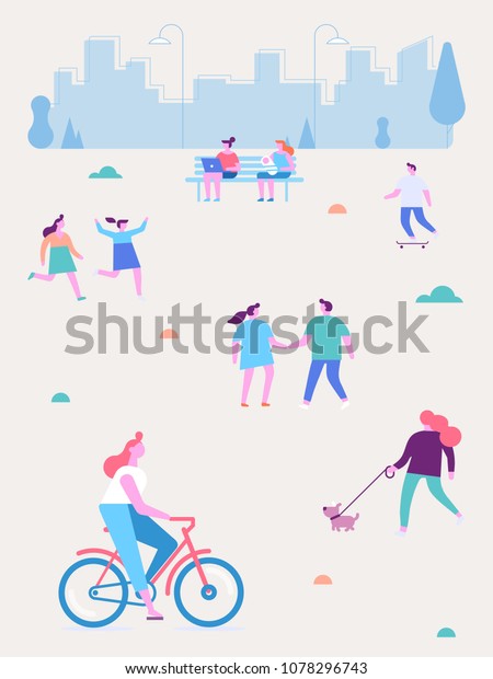 Outdoor Activity Background People Characters Flat Stock Vector ...