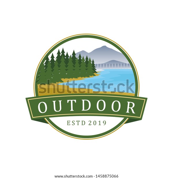 Outdoor Logo Lake View Forest Mountain Stock Vector (Royalty Free ...