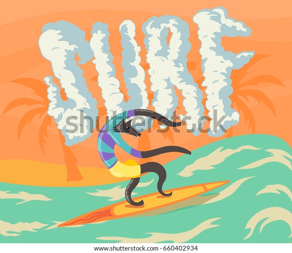Outdoor Scene Wolf Riding Surfboard On Stock Vector (Royalty Free ...