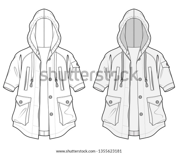 Outer Jacket Fashion Flat Sketch Template 스톡 벡터(로열티 프리) 1355623181