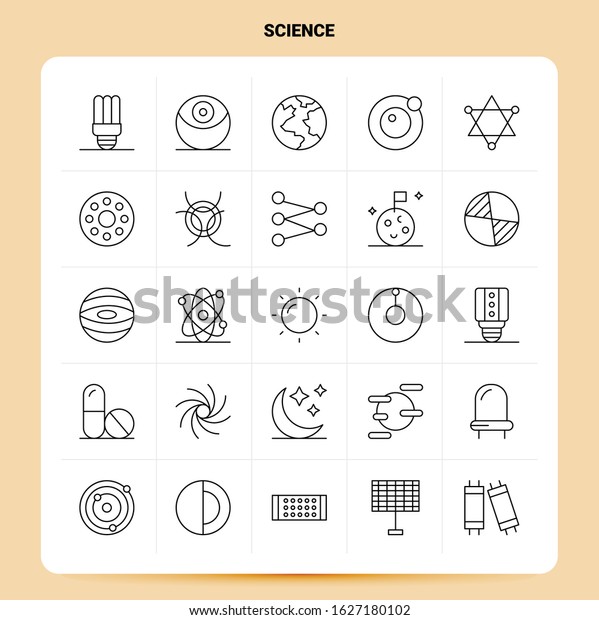 Outline 25 Science Icon Set Vector Stock Vector (Royalty Free ...